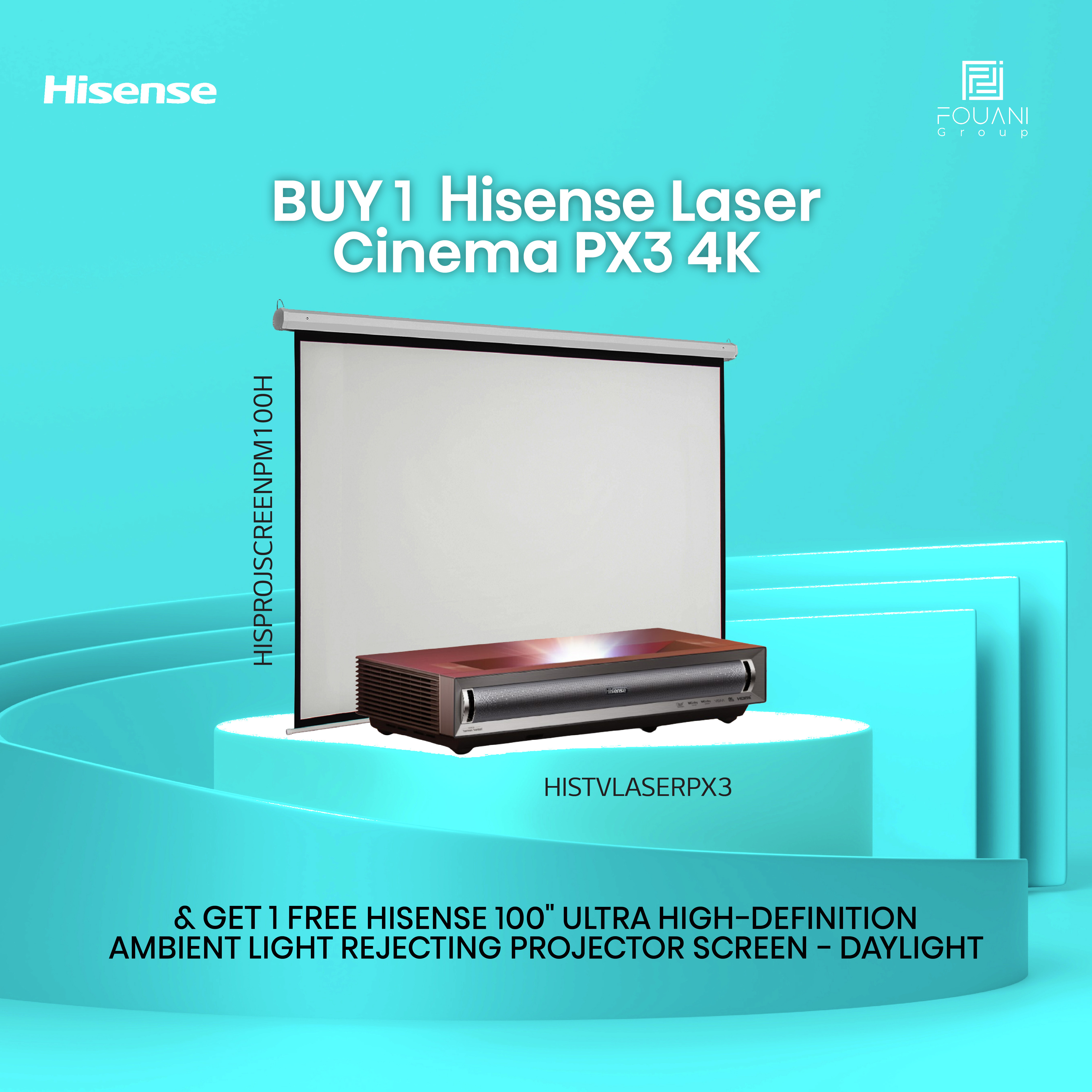 Hisense Laser Cinema TV 80-150 Inch Projection Size PX3 4K Smart | Fouani